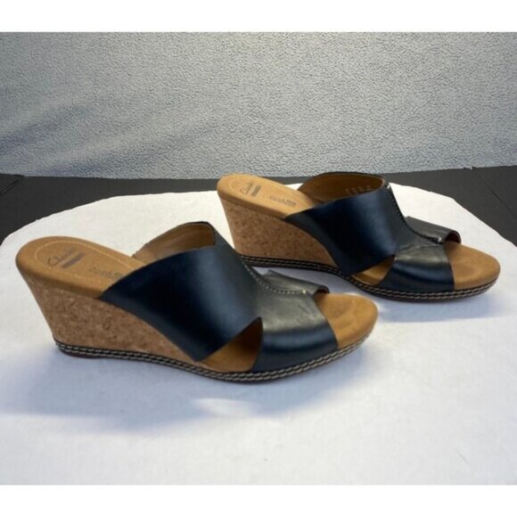 Clarks | Shoes | Clarks Womens Leather Slide Wedge Sandal Sz 85 M Cork ...